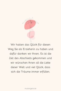 Warmherzige & schöne Wünsche für Erzieherin zum Abschied